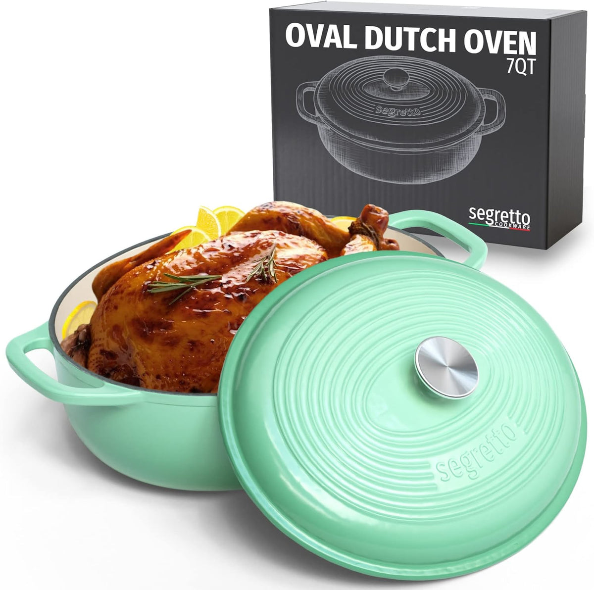 Segretto Cookware Enameled Dutch Oven | 7 Quarts | Verde Chiaro (Gradi ...