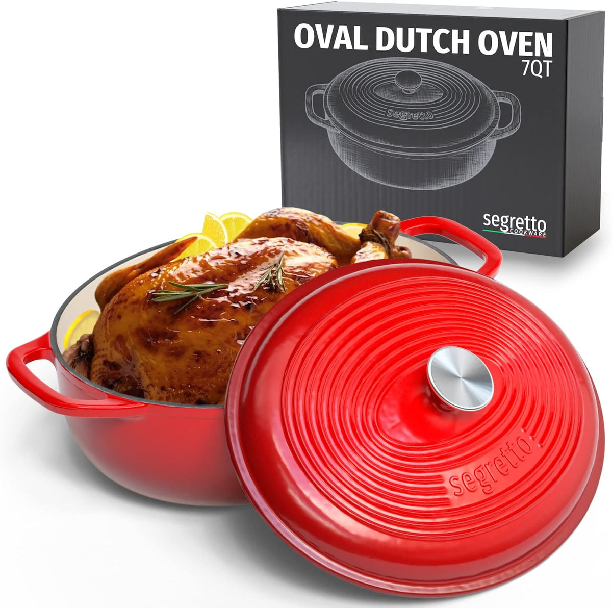 Segretto Cookware Enameled Dutch Oven | 7 Quarts | Rosso (Red ...